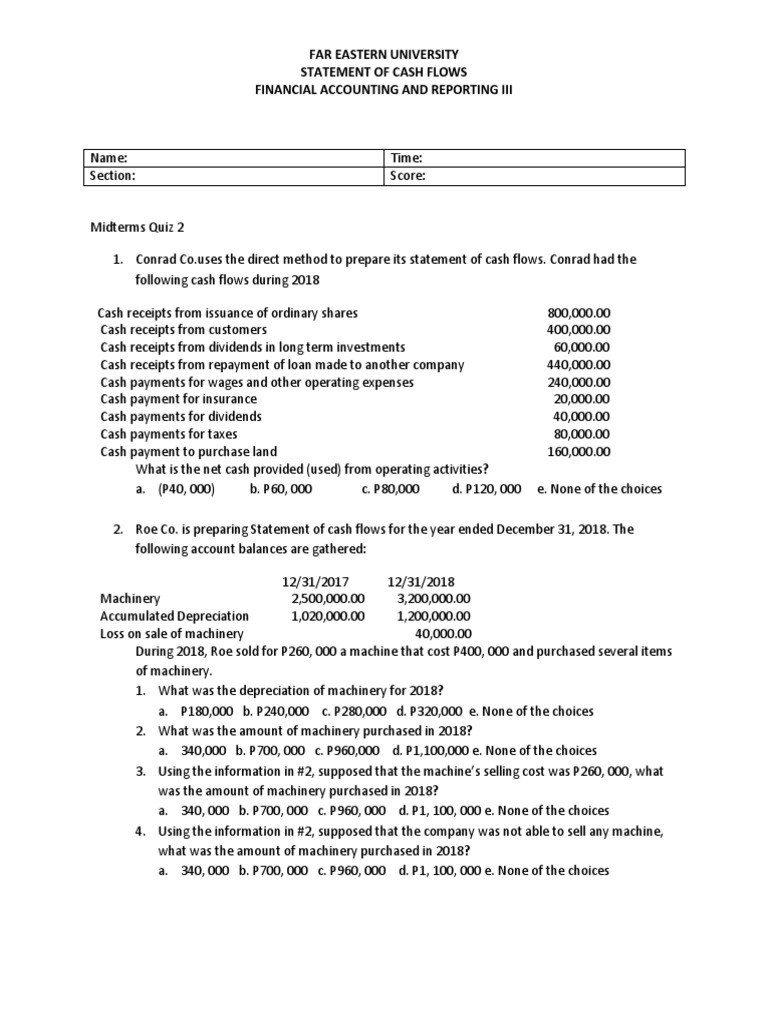 Cash Flow Statement Analysis Quiz | PDF | Cash Flow Statement | Expense