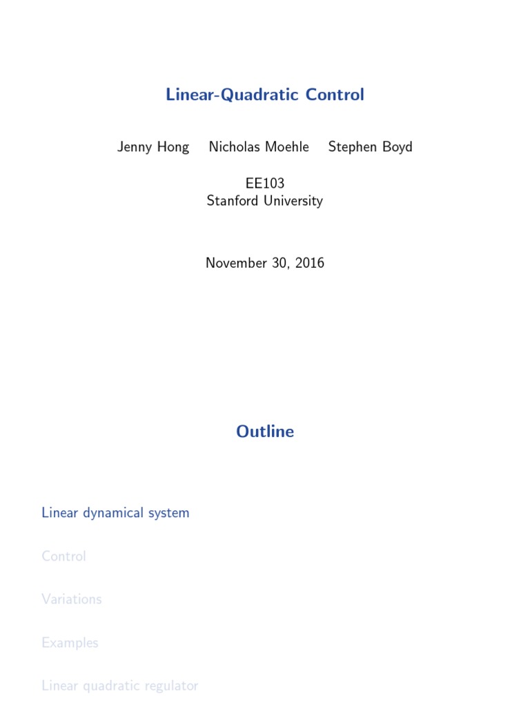Linear-Quadratic Control Guide | PDF | Control Theory | Least Squares