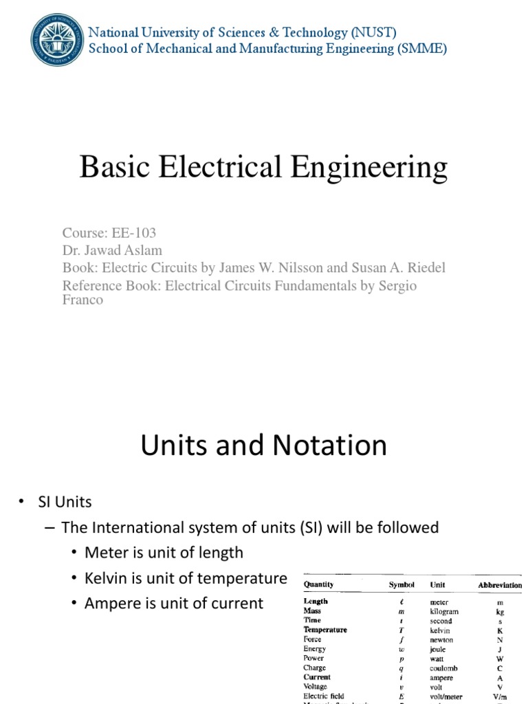 Basic Electrical Engineering: An Introduction to Units, Notation ...