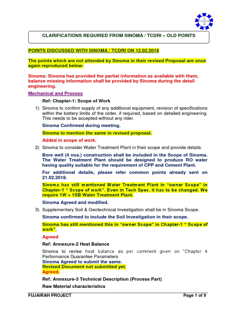 Fujairah Project: Sinoma/TCDRI Clarifications | PDF | Bearing ...