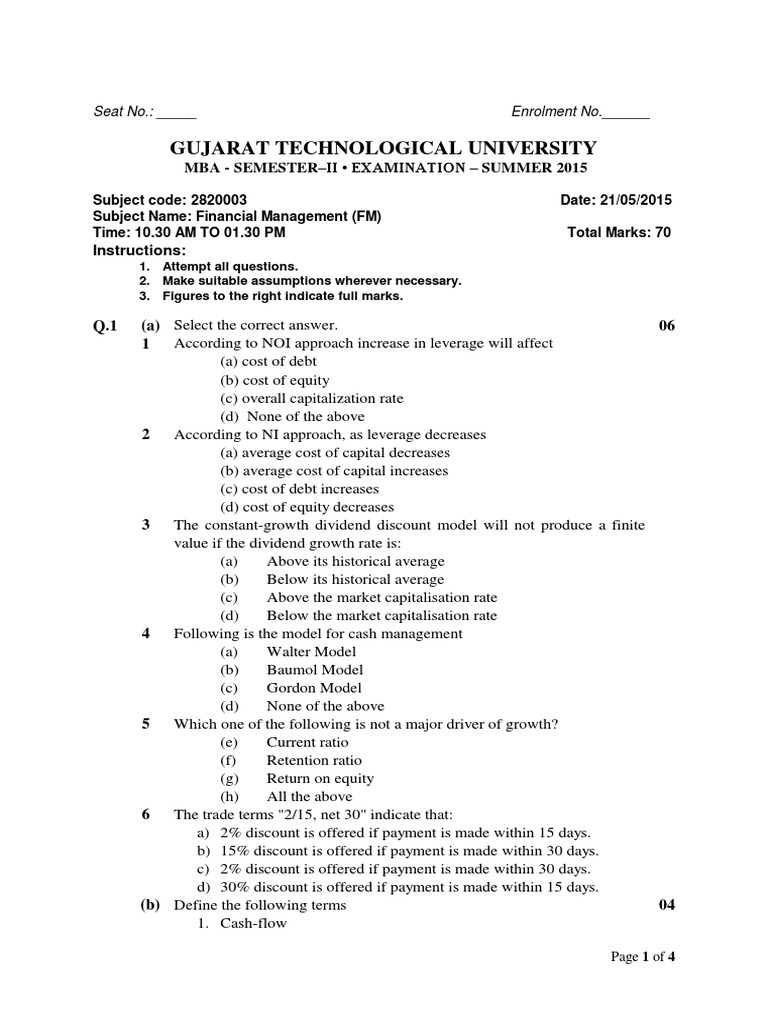 CF Paper Summer 2015 | PDF | Cost Of Capital | Net Present Value