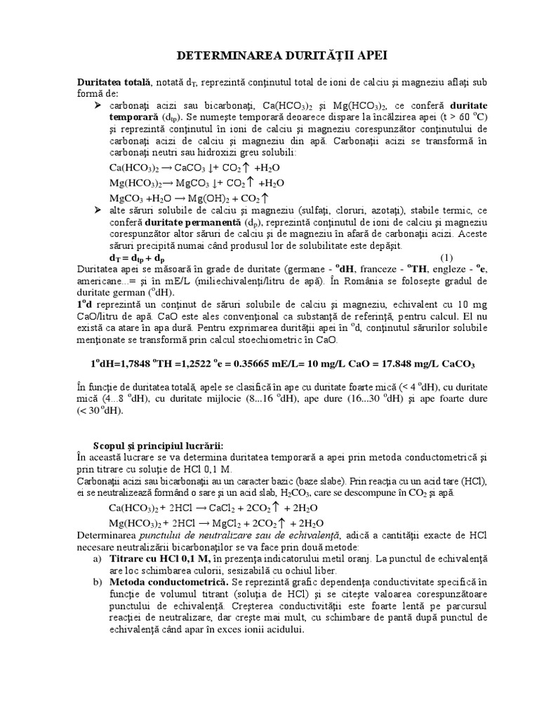 Determinarea Duritatii Apei PDF | PDF