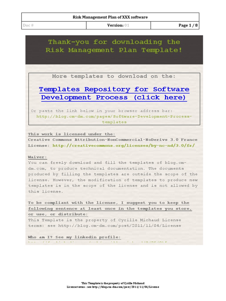 Risk Management Plan Template | PDF | Risk Management | Software ...