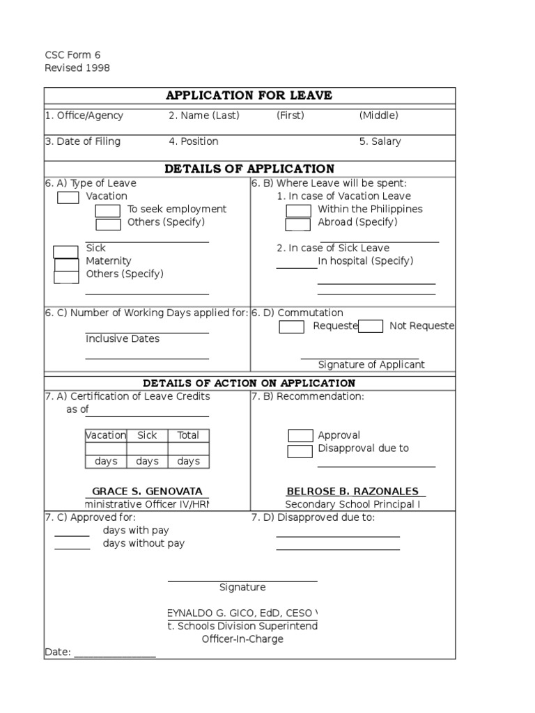 CSC Form 6 (Leave Form-New) | PDF
