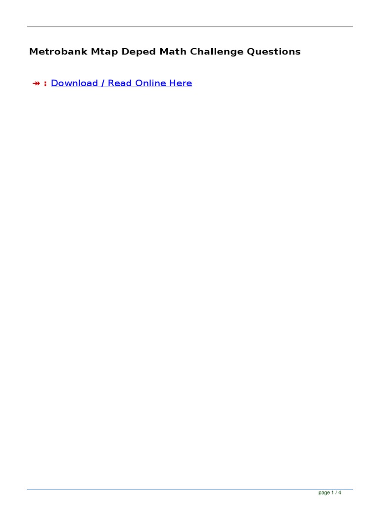 Metrobank Mtap Deped Math Challenge Questions PDF | PDF | Mathematical ...