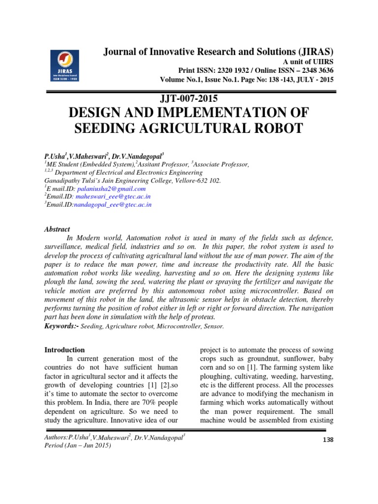 Design and Implementation of Seeding Agricultural Robot | PDF ...