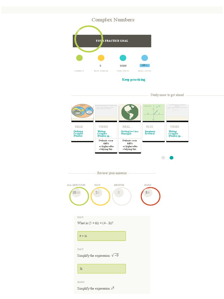 Complex Numbers Practice ck-12 Differentiation Onstudentpace | PDF