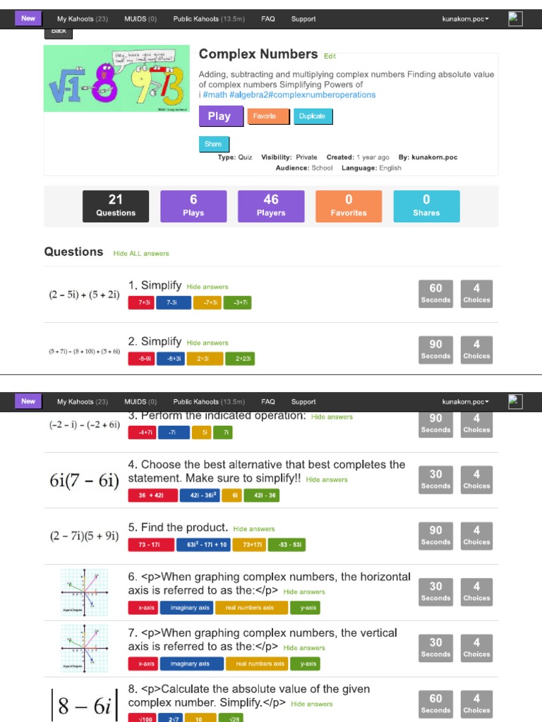 Kahoot - Complexnumbers | PDF