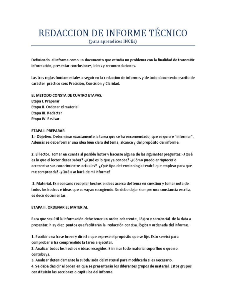 REDACCION DE INFORME TECNICO (Para Aprendices Inces) | PDF ...