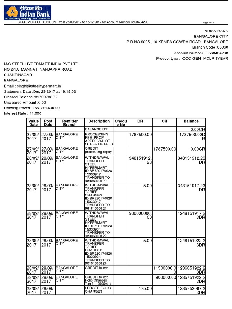 Indian Bank CC 3 Monts | PDF | Debits And Credits | Payments