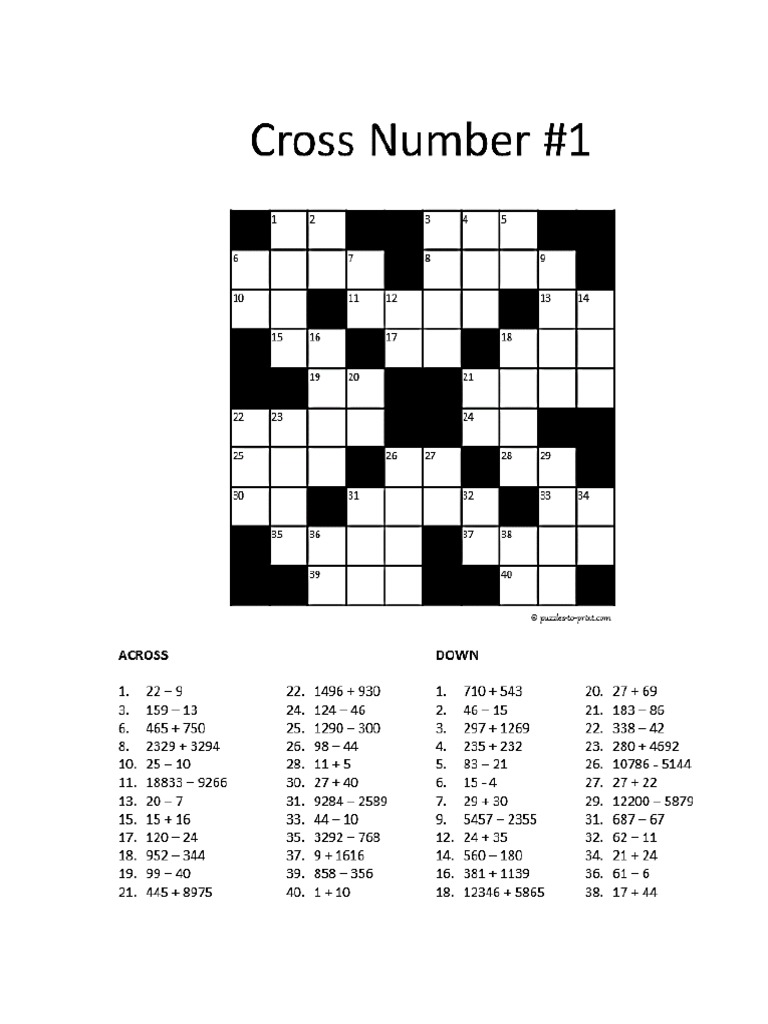 Cross Number Puzzles | PDF