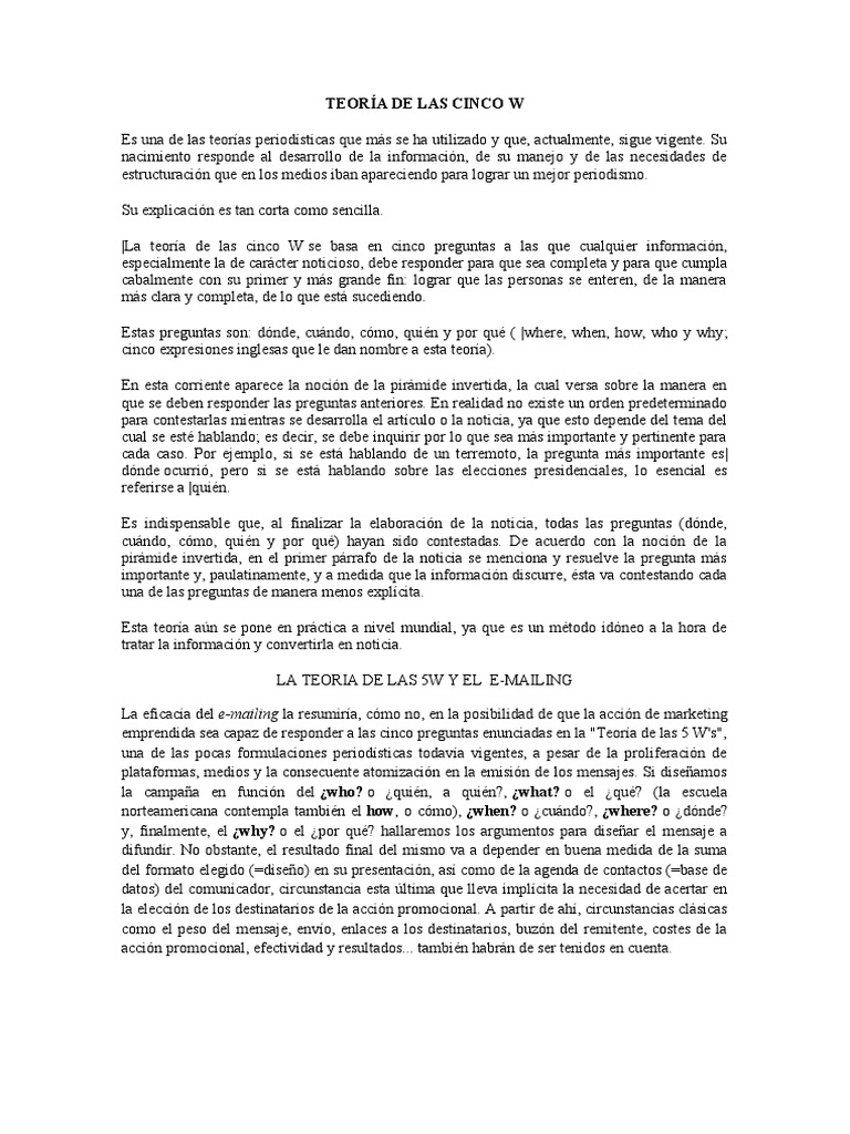Teoría de las 5 W en Periodismo | PDF | Economias
