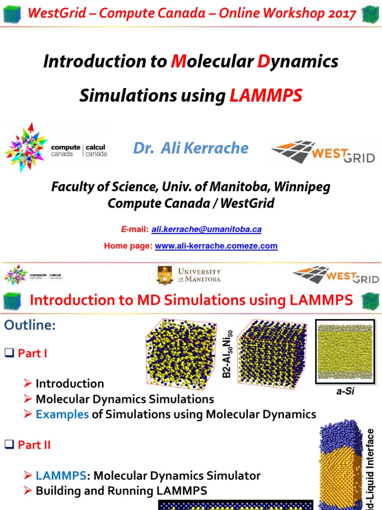 Introduction To Olecular Ynamics Simulations Using M D Lammps Pdf