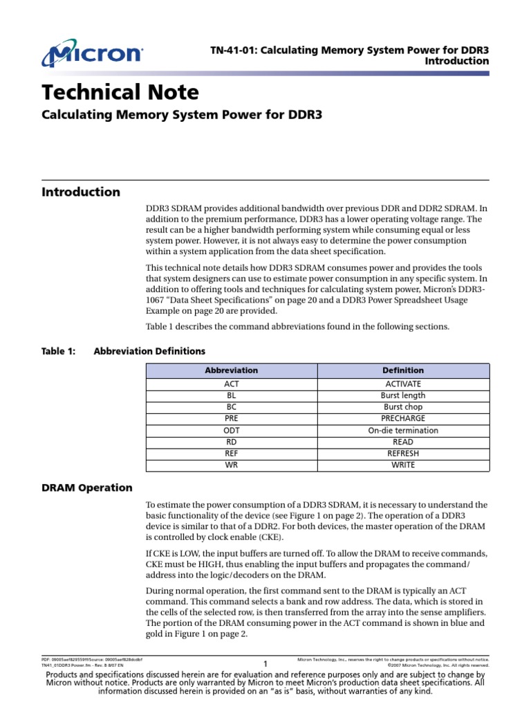 Calculating Memory System Power For Ddr3r Pdf Pdf Dynamic Random Access Memory Electricity