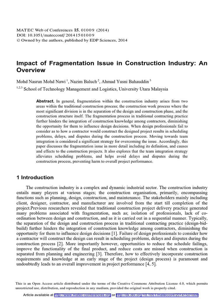 Impact of Fragmentation Issue in Construction Industry: An | PDF ...