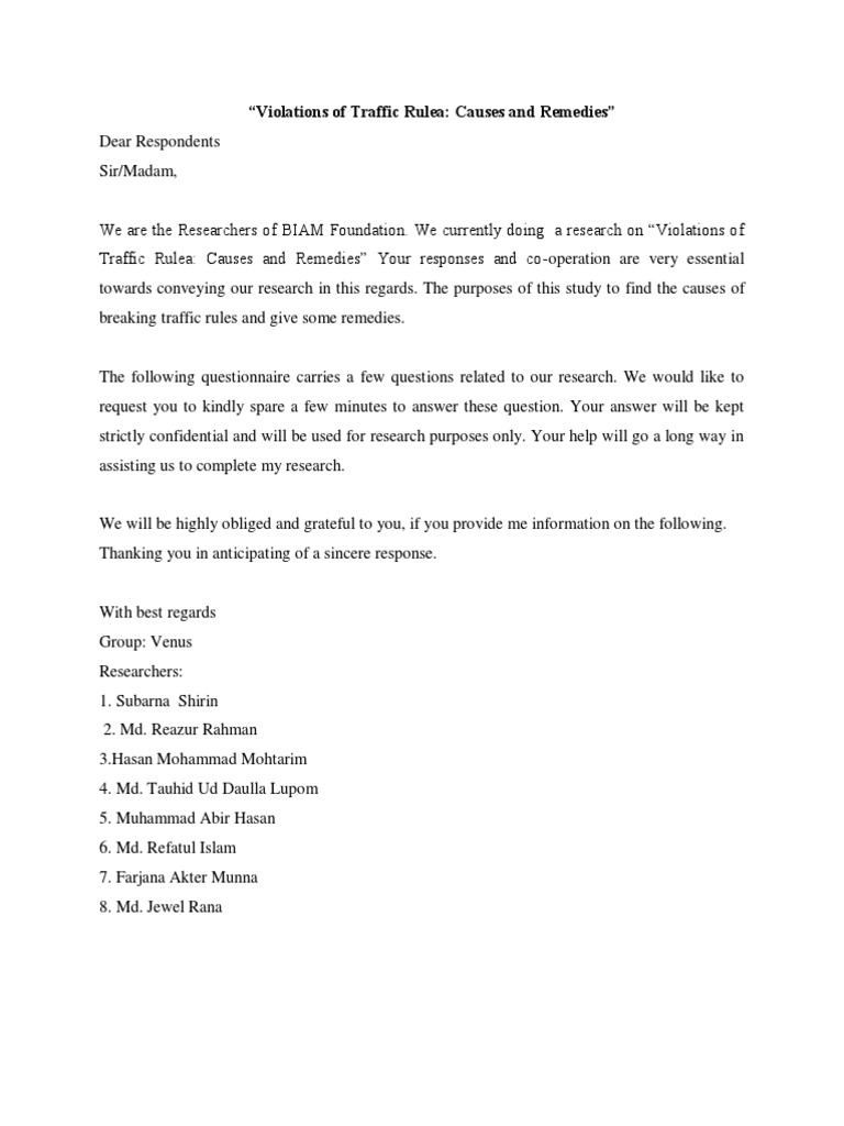 Violations of Traffic Rules Questionnaire | PDF | Traffic | Transport