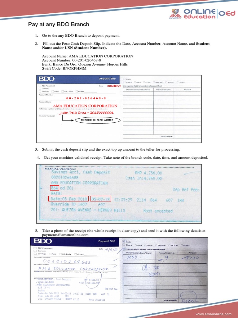 Payment Guidelines BDO | PDF | Receipt | Payments