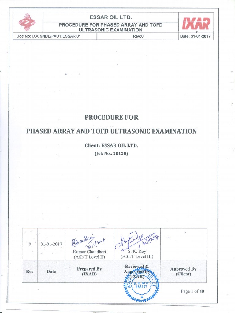 PAUT & TOFD Procedure For EOL, Vadinar PDF | PDF | Nondestructive ...