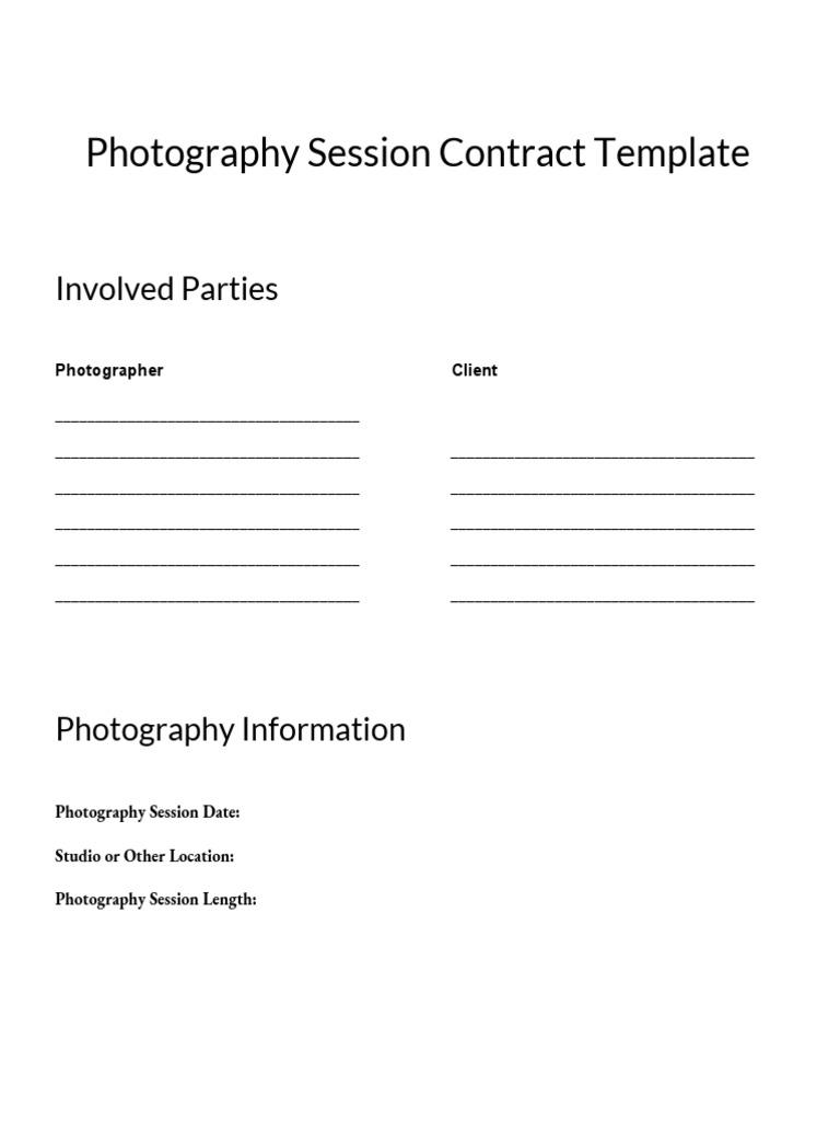 Photography Session - Contract Template | PDF | Photographer | Pricing