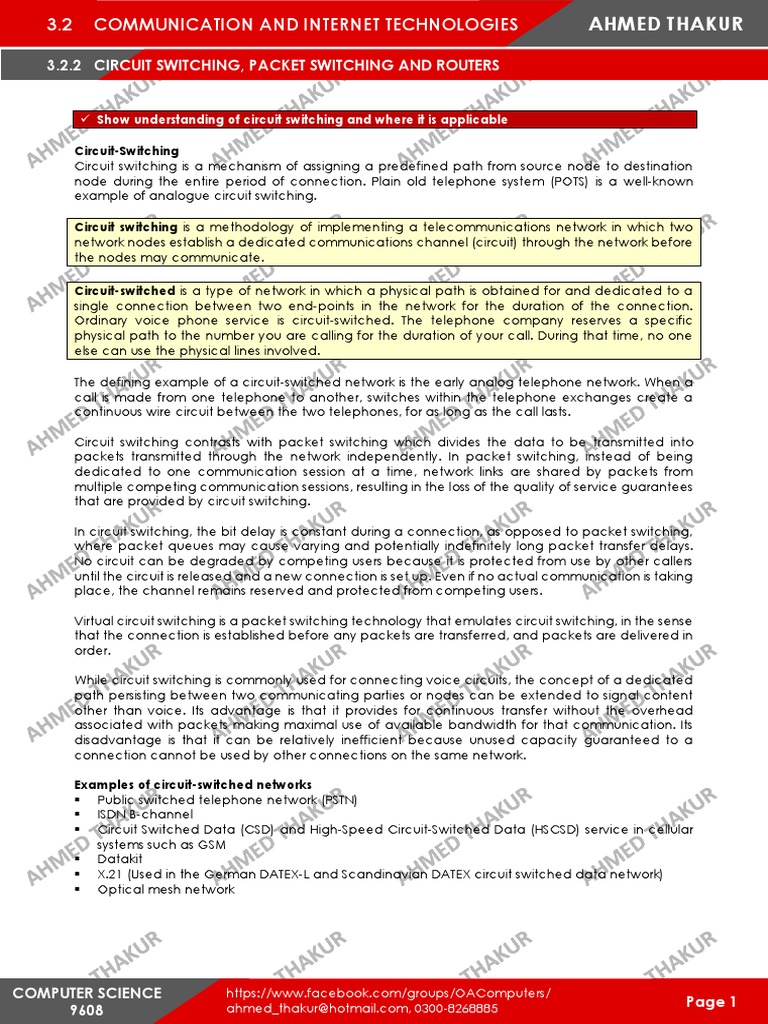 3.2.2 Circuit Switching, Packet Switching and Routers | PDF | Packet ...
