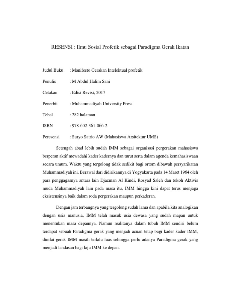 Resensi Manifesto Gerakan Intelektual Profetik | PDF