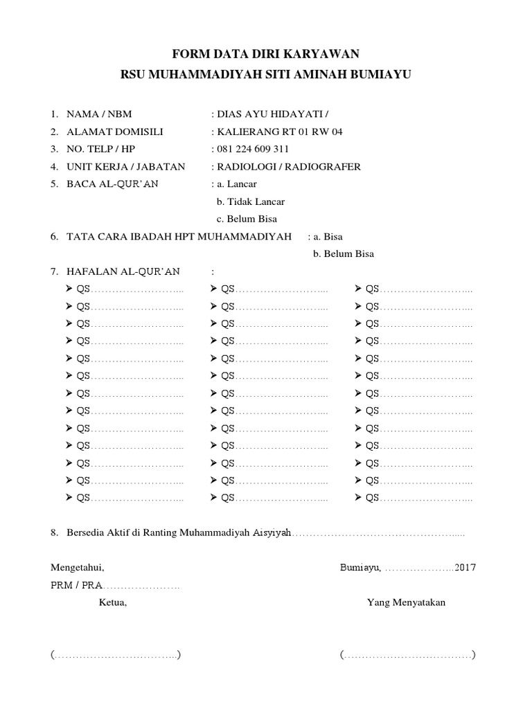 Form Data Diri Karyawan | PDF