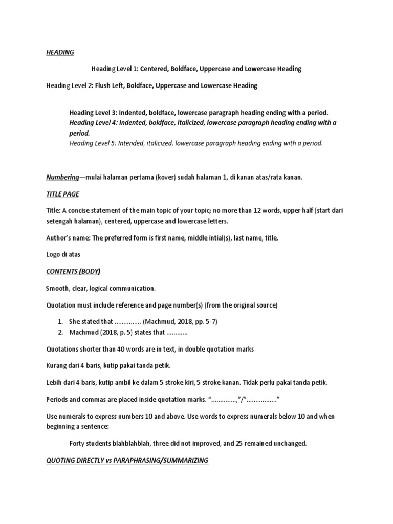 APA 6th Style Summary | PDF | Citation | Letter Case