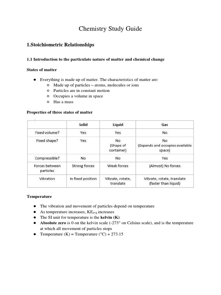 Chemistry Study Guide Overview | PDF | Intermolecular Force | Covalent Bond