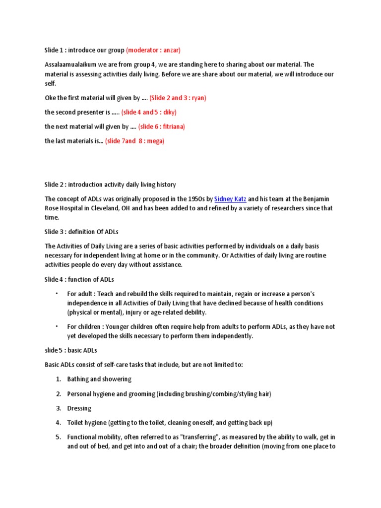 ADLs Material Edit | PDF | Health Care | Psychology
