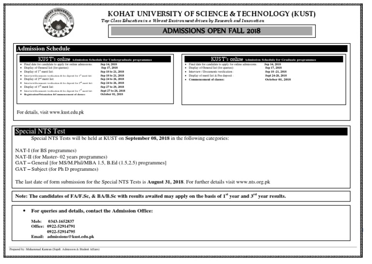 Admissions Open Fall 2018: Kohat University of Science & Technology ...