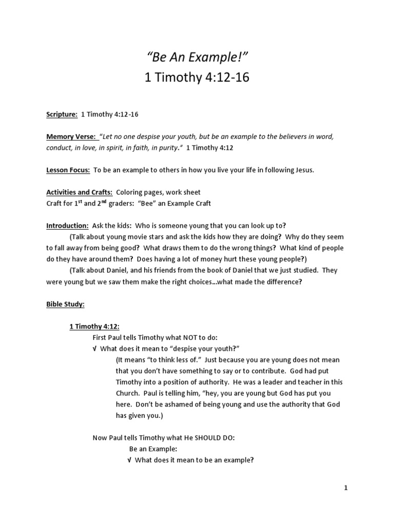 Be An Example 1 Timothy 4-12-161 | PDF | Faith | Paul The Apostle