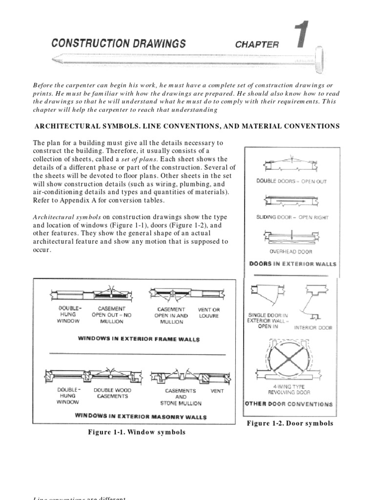 Architectural Symbols. Line Conventions, and Material Conventions ...