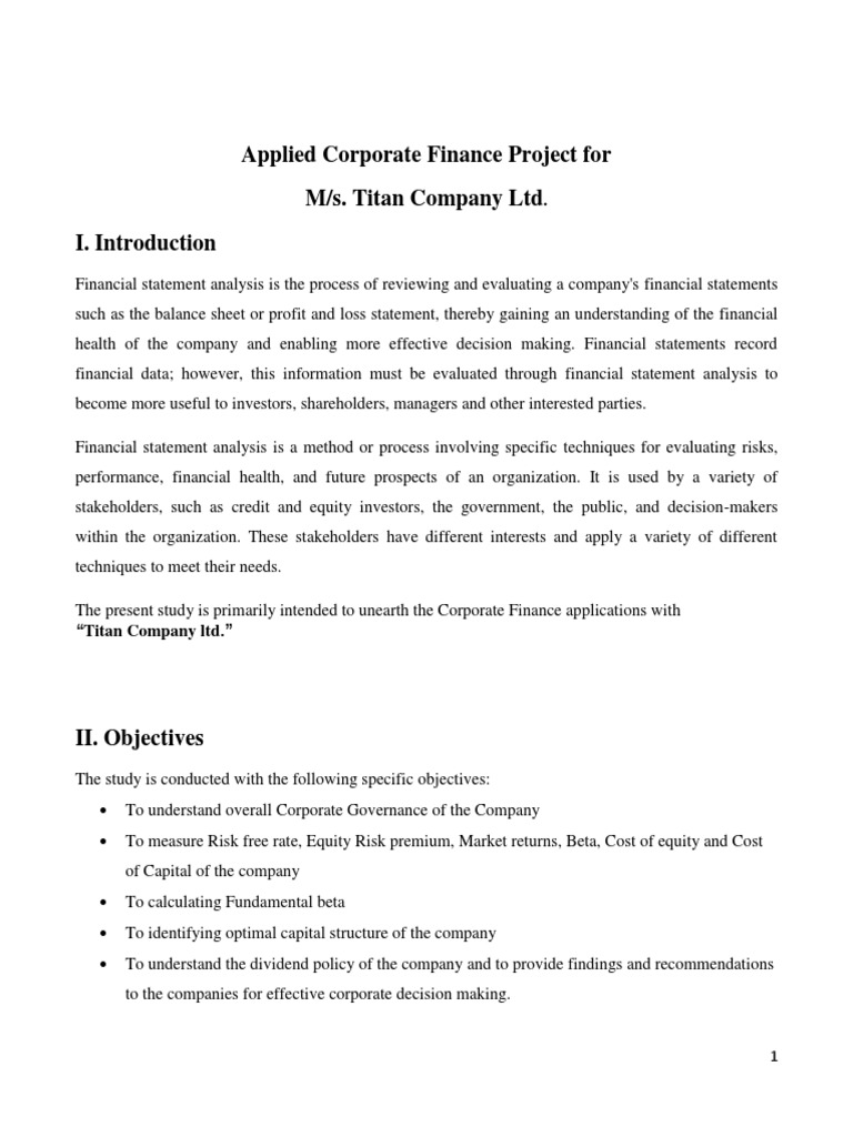 Analysis of Financial Statements and Corporate Finance Strategies for Titan Company Ltd. | PDF ...