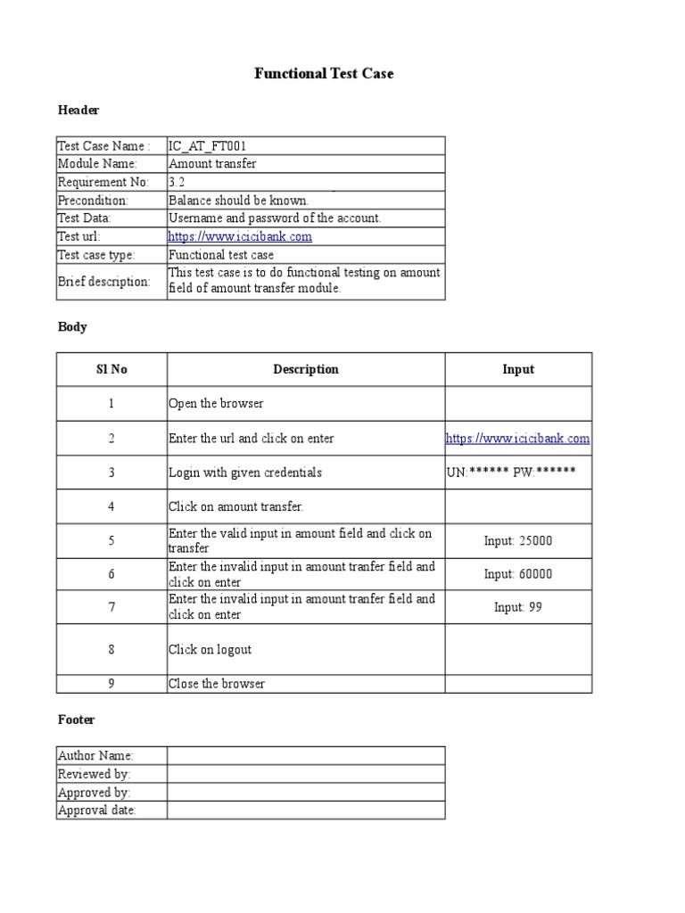 Functional Test Case Header Pdf Login User Computing