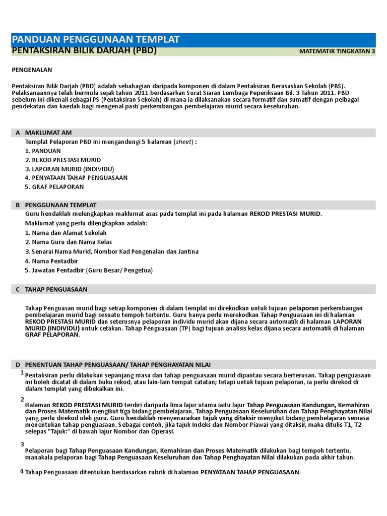 Template Pelaporan PBD T3 | PDF