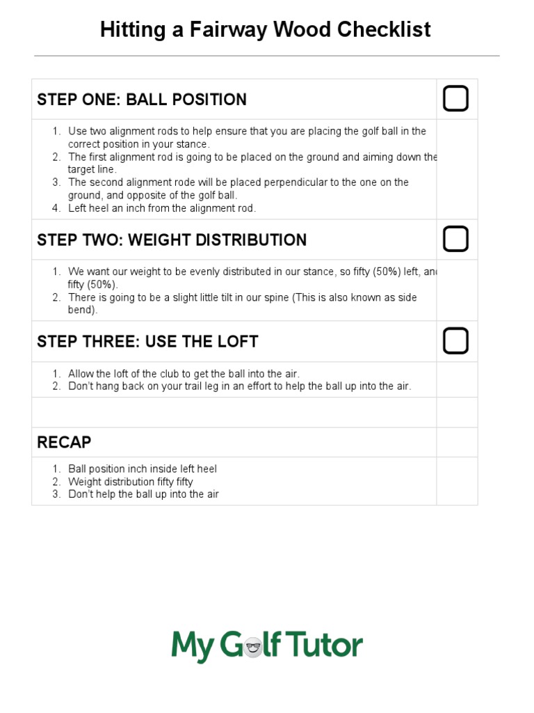 Hitting A Fairway Wood Checklist: Step One: Ball Position | PDF