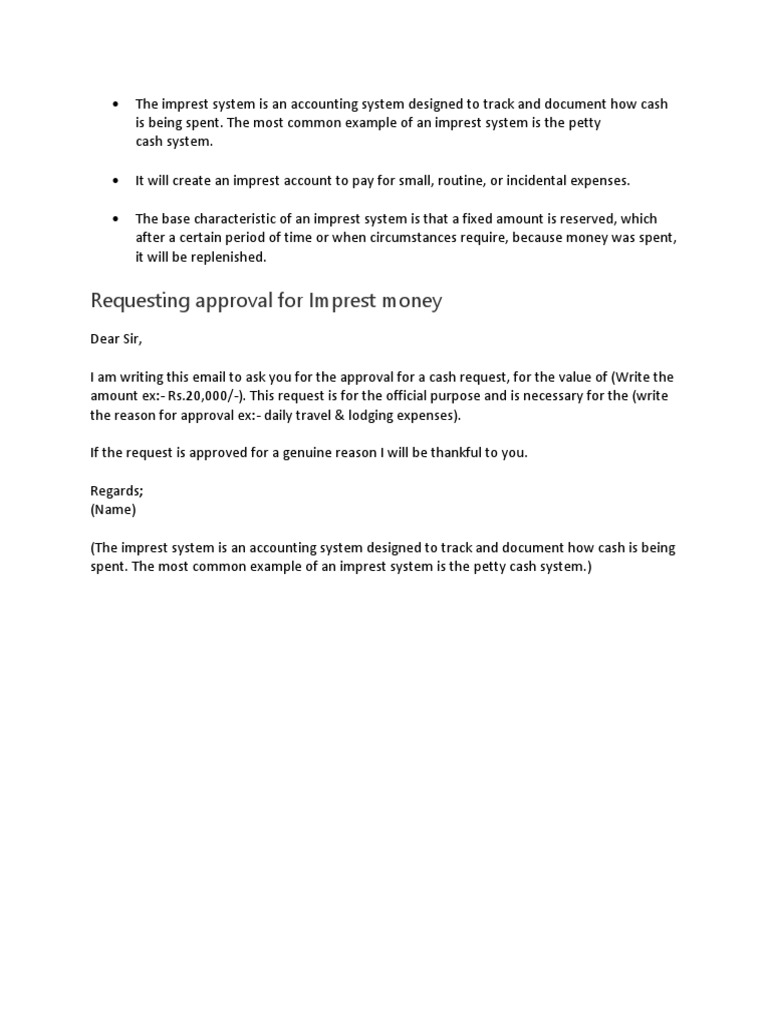 Imprest Money Request Email Template | PDF | Business | Finance & Money ...