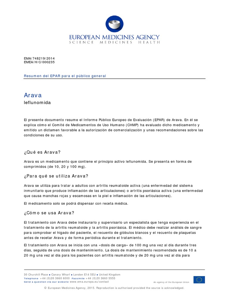 Arava Epar Summary Public Es | PDF | Artritis Reumatoide | Artritis