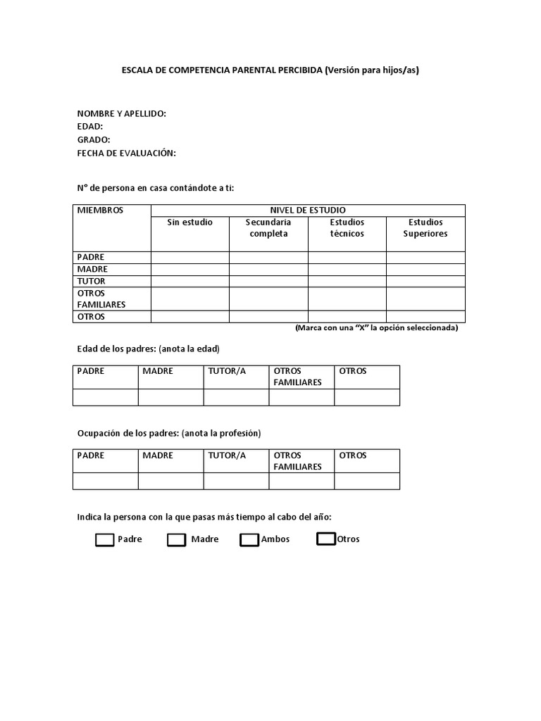 Escala De Competencia Parental Percibida (Versión Para Hijos/As ...
