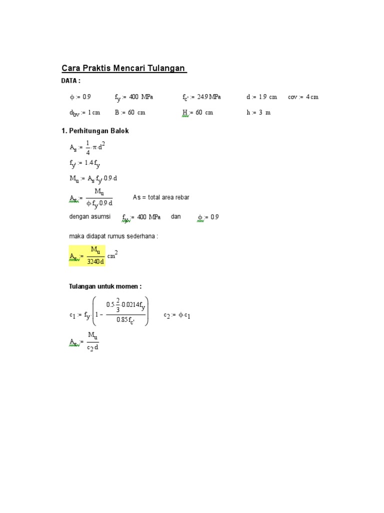 Rumus Sederhana Tulangan Balok Beton | PDF