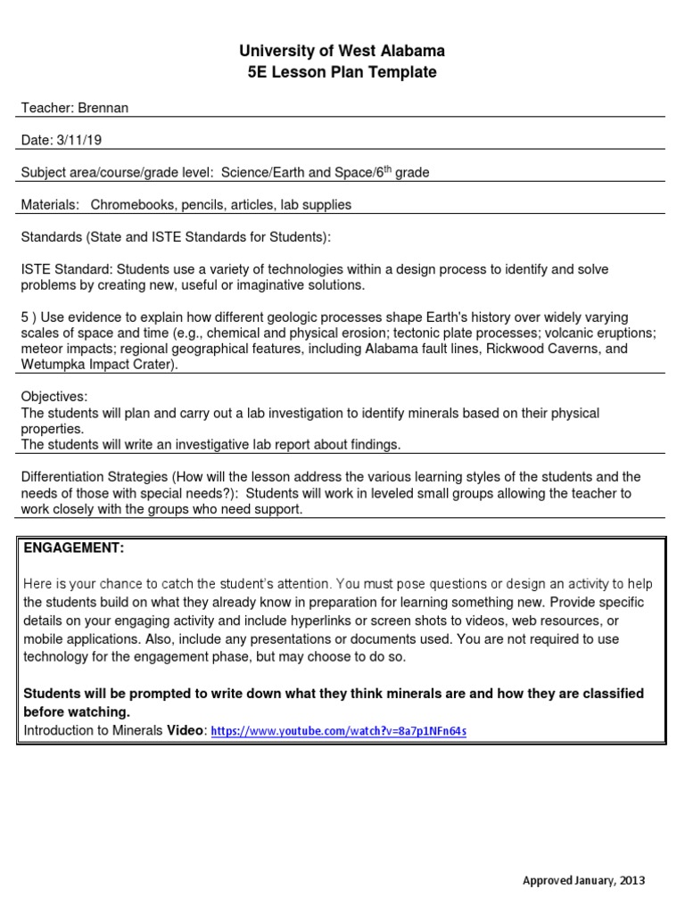 5E Science Lesson Plan for 6th Grade | PDF | Teachers | Educational ...