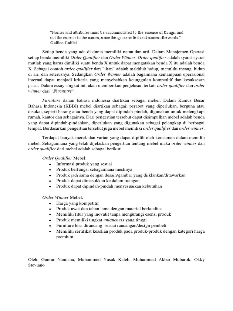 Manajemen Operasi Order Winner | PDF