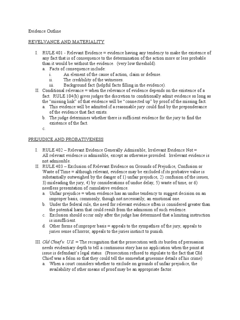 Law School Evidence Outline | PDF | Witness Impeachment | Relevance (Law)
