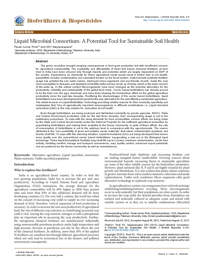 Liquid Microbial Consortium A Potential Tool For Sustainable Soil ...