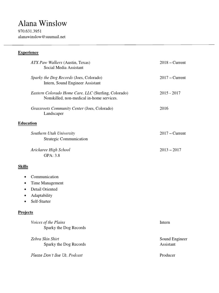 Alana Winslow: Experience & Skills Overview | PDF