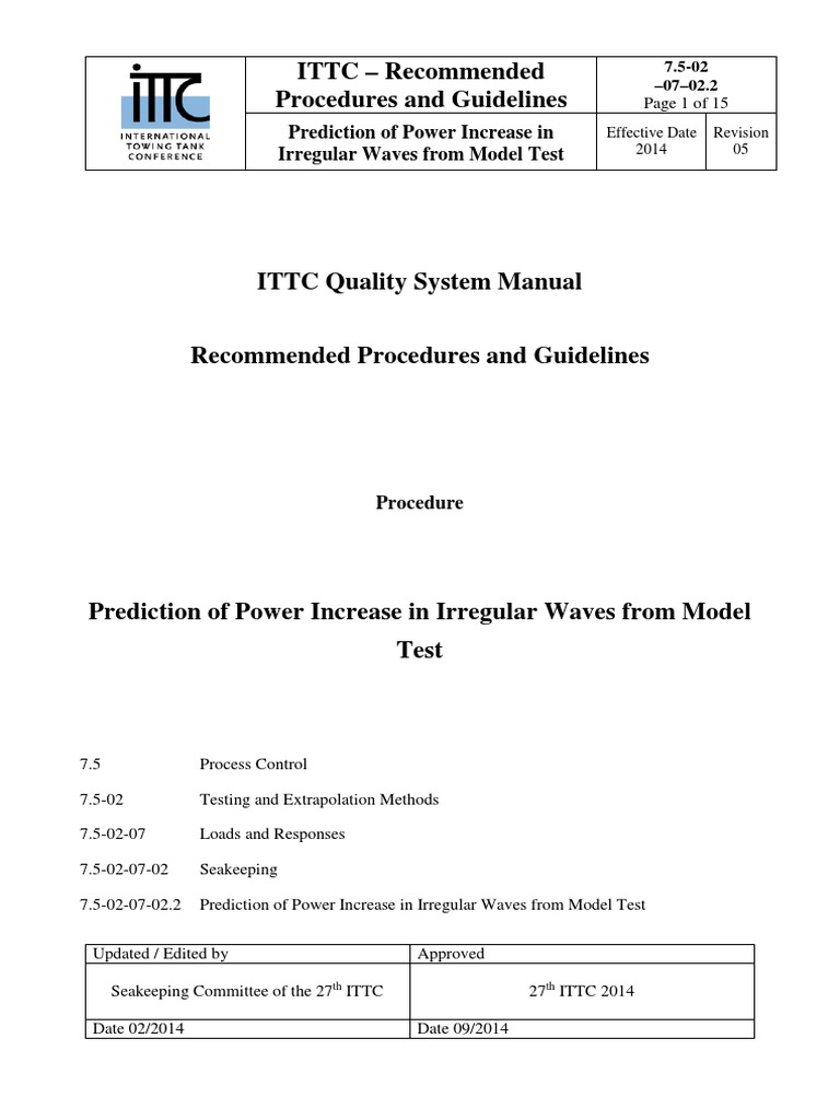ITTC Guidelines for Power Prediction | PDF | Propeller | Experiment