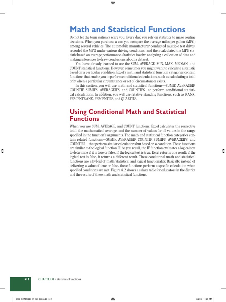 Excel Conditional Statistical Functions | PDF | Fuel Economy In Automobiles | Statistics