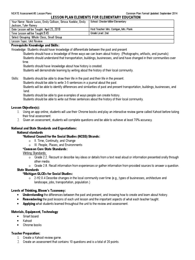 Lesson Plan Elements For Elementary Education | PDF | Differentiated ...