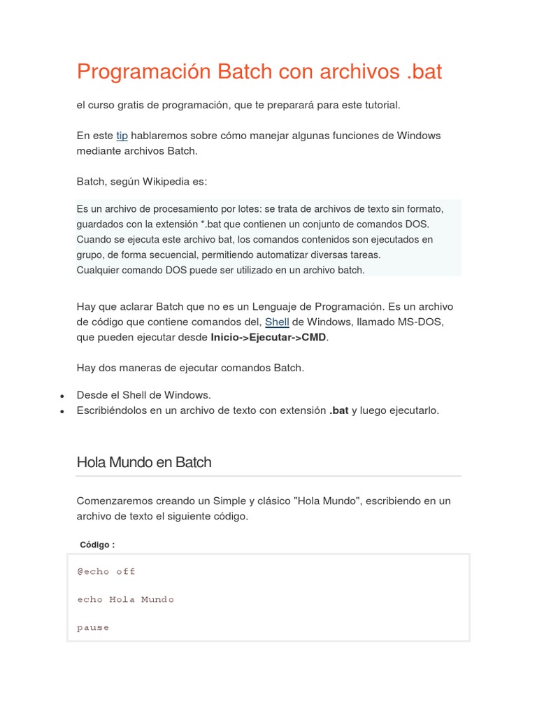 Guía Básica de Archivos Batch | PDF | Plataformas de computación ...