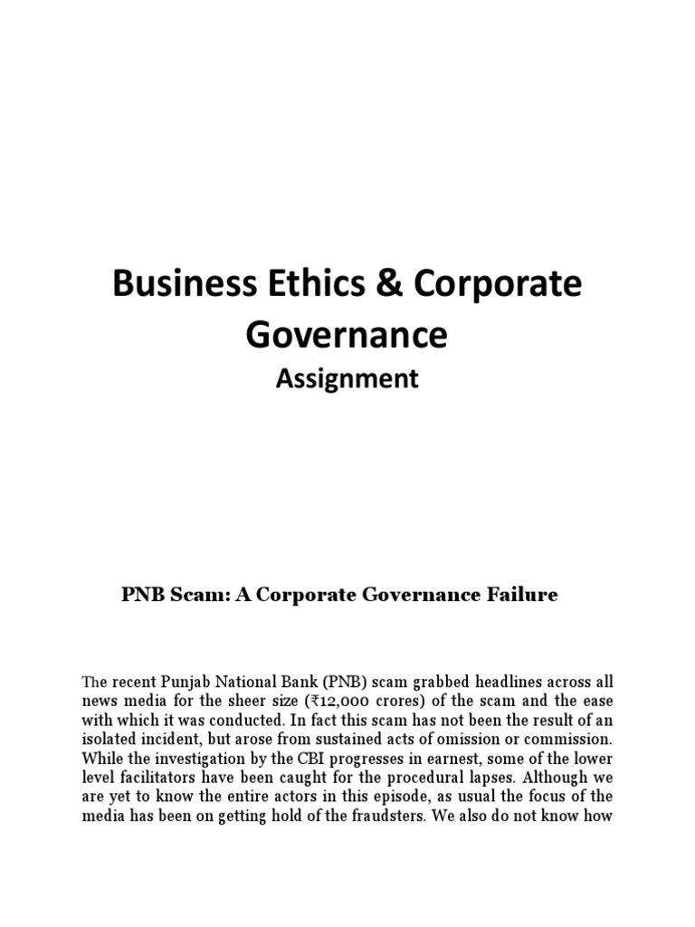 Business Ethics & Corporate Governance: Assignment | PDF | Board Of ...